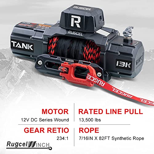 RUGCEL WINCH 13500lb TANK Waterproof Electric Synthetic Rope Winch 12V ...