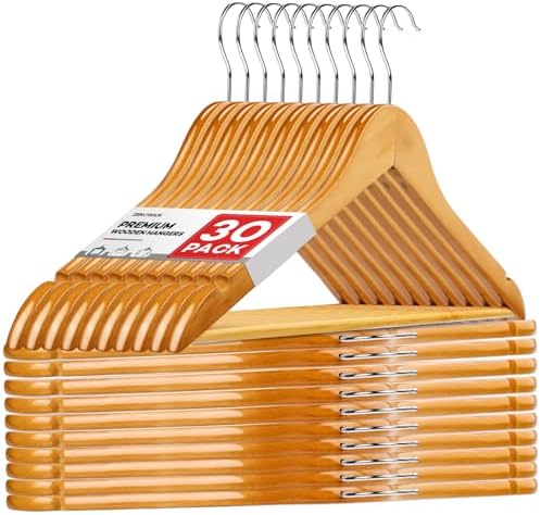 Amazon.com: Home It Wooden Hangers 30 Pack - Natural Wood Durable Heavy ...