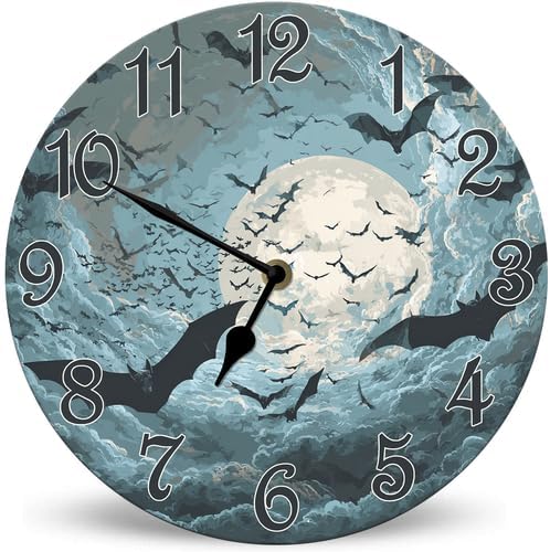 Amazon.com: Lucidhisun Moon Bat Swarm Wood Clock 10in Battery Operated ...