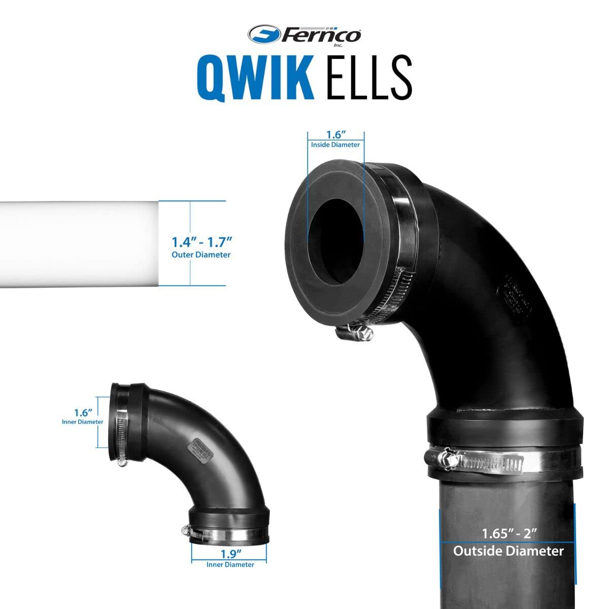 Snapklik.com : Fernco 1.5" Flexible PVC 90-Degree Elbow Includes ...