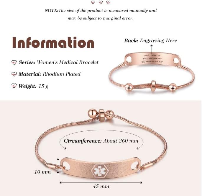 Medical Alert Bracelets for Women Jewelstruck Adjustable Emergency ID ...
