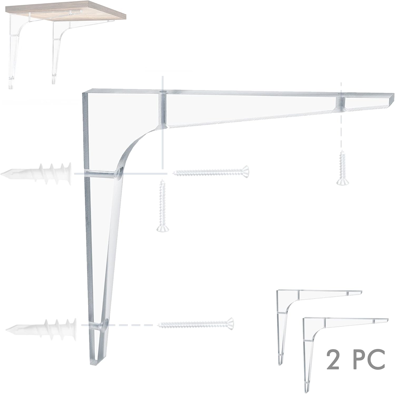 Amazon.com: Best Shelf Brackets (Clear Acrylic, 7" x 7", Pack of 2 ...