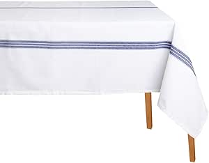 Amazon.com: White Cotton Tablecloth, 100% Cotton - Blue Cloth Oblong ...