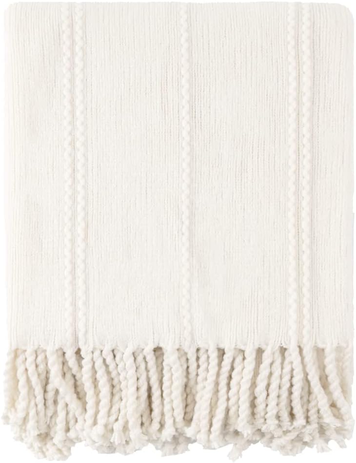 BATTILO HOME White Throw Blanket for Couch, Cream Knitted Throw Blanket ...
