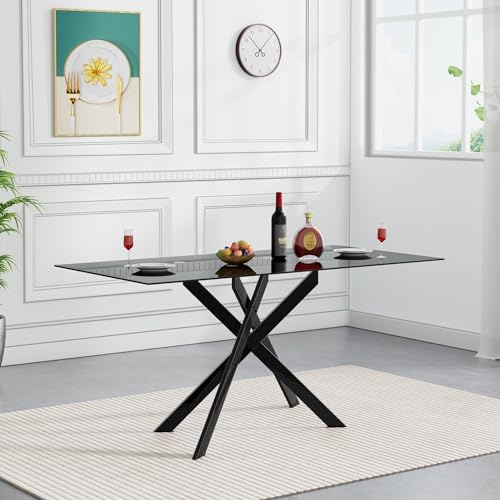 Amazon.com - Dining Table Modern Tempered Glass Dinner Table, Rectangle ...