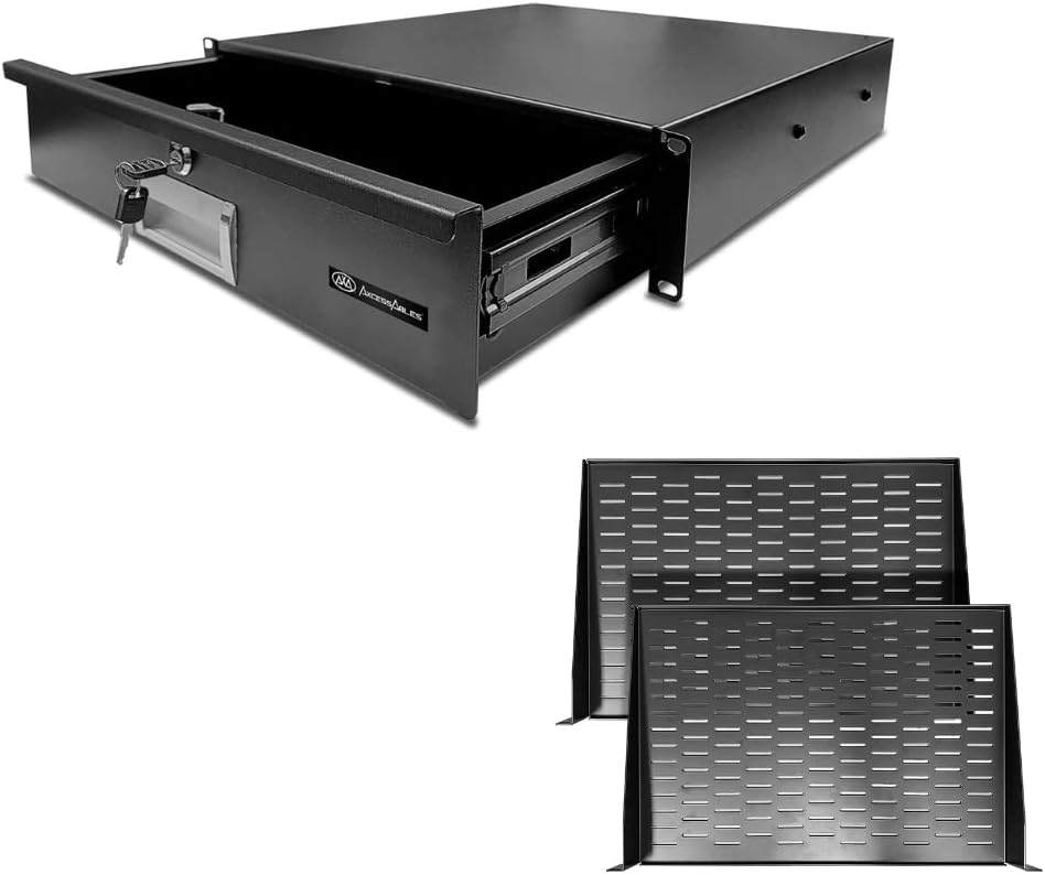 Amazon.com: AxcessAbles 2U Locking Media Rack Storage Drawer with 1U ...
