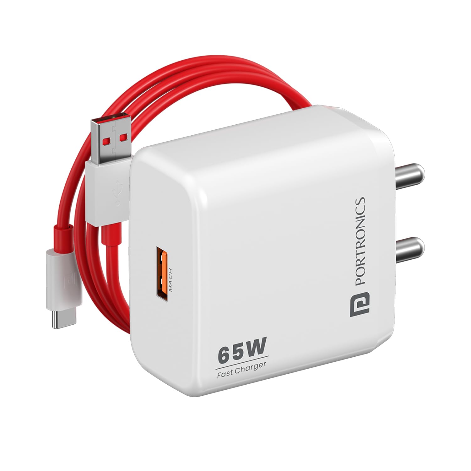 Portronics Adapto 65A 65W Fast Charger Adapter & USB-A to Type C 1M ...
