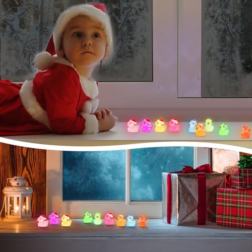 100pcs Christmas Mini Resin Ducks, Multicolored Mini Resin Ducks Glow ...