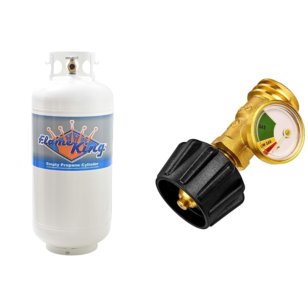 Flame King 40 LB Steel Propane Tank + Propane Tank Gauge Level ...