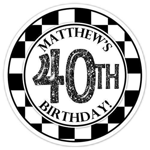 Amazon.com: 40th Birthday Personalized Stickers, Black and White Check ...