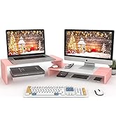 Amazon.com: YAOHUOO Dual Monitor Stand with LED Light 2 Drawers ...