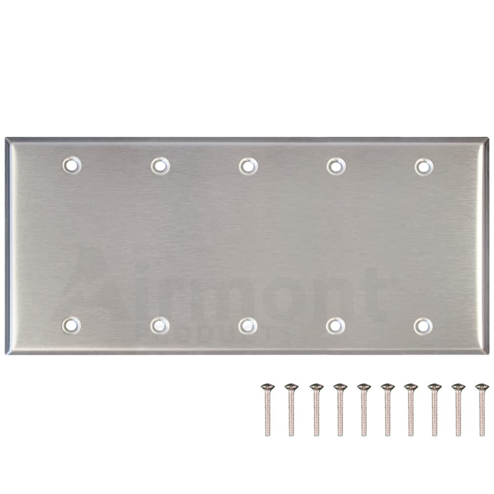 Stainless Steel Blank Wall Plate, 5 Gang Standard Size 4.50'' x 10 ...