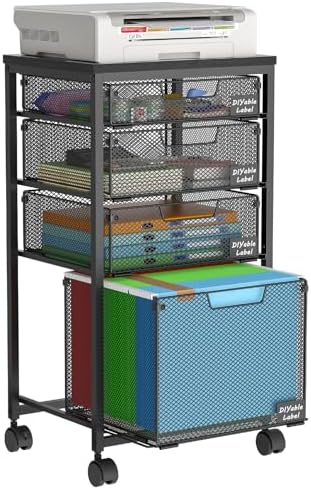 Amazon.com: Rolling File Cart, Filing Cabinet with 4 Storage Drawers ...