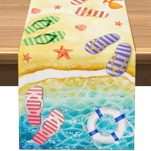 Amazon.com: Vohado Summer Beach Table Runner Hawaiian Flip Flops Pool ...