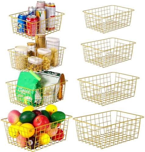 Amazon.com: Leinuosen 8 Pcs Gold Wire Basket Set Metal Gold Storage ...