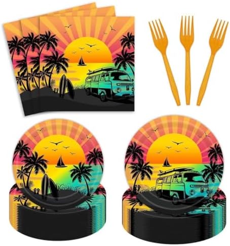 Amazon.com: 96Pcs Summer Seaside Sunset Plates Napkins Beach Birthday ...