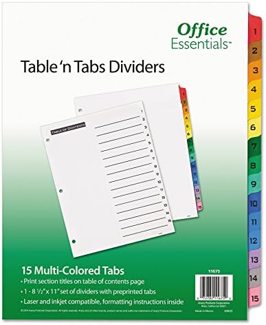 Amazon.com : Office Essentials 11675 Table 'n Tabs Dividers, 15-Tab ...