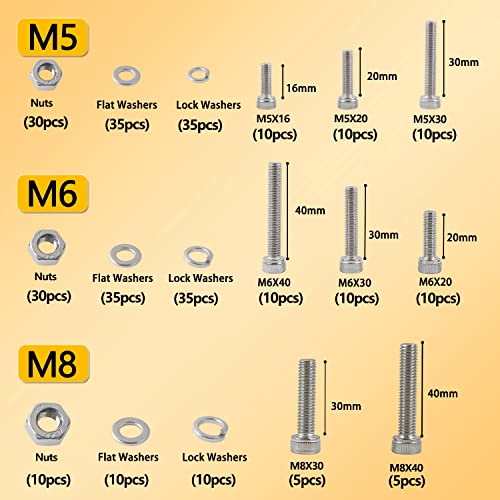 huruirui Nuts and Bolts and Washers Set M5 M6 M8 Machine Cylinder ...