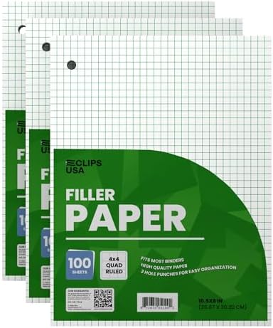 Amazon.com : Graph Paper, Loose Leaf (3 Pack) - 4 x 4 An Inch Quad ...
