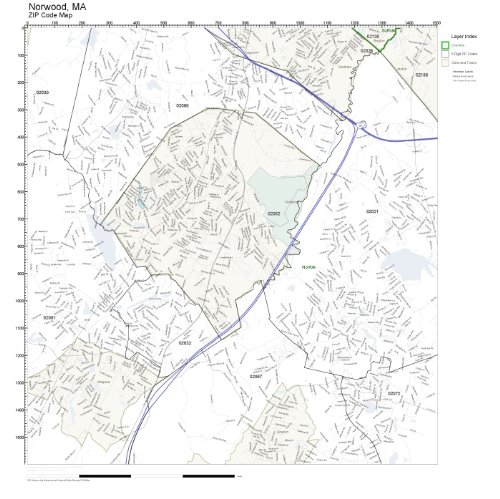 Amazon.com : ZIP Code Wall Map of Norwood, MA ZIP Code Map Laminated ...
