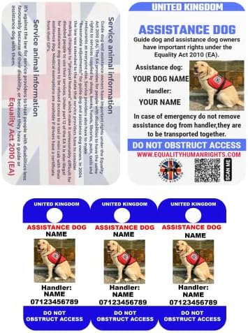 Custom Assistance Dog UK Law Card with 3 Personalized Dog tag and Blue ...