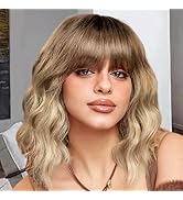 Amazon.com : Miuric Wigs for Women Wavy Short Black Wig with Bangs ...