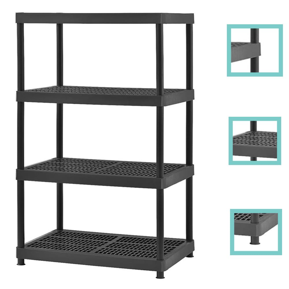 TAHA® 4 Tier Heavy Duty Black Plastic Shelving Unit Storage Organiser ...