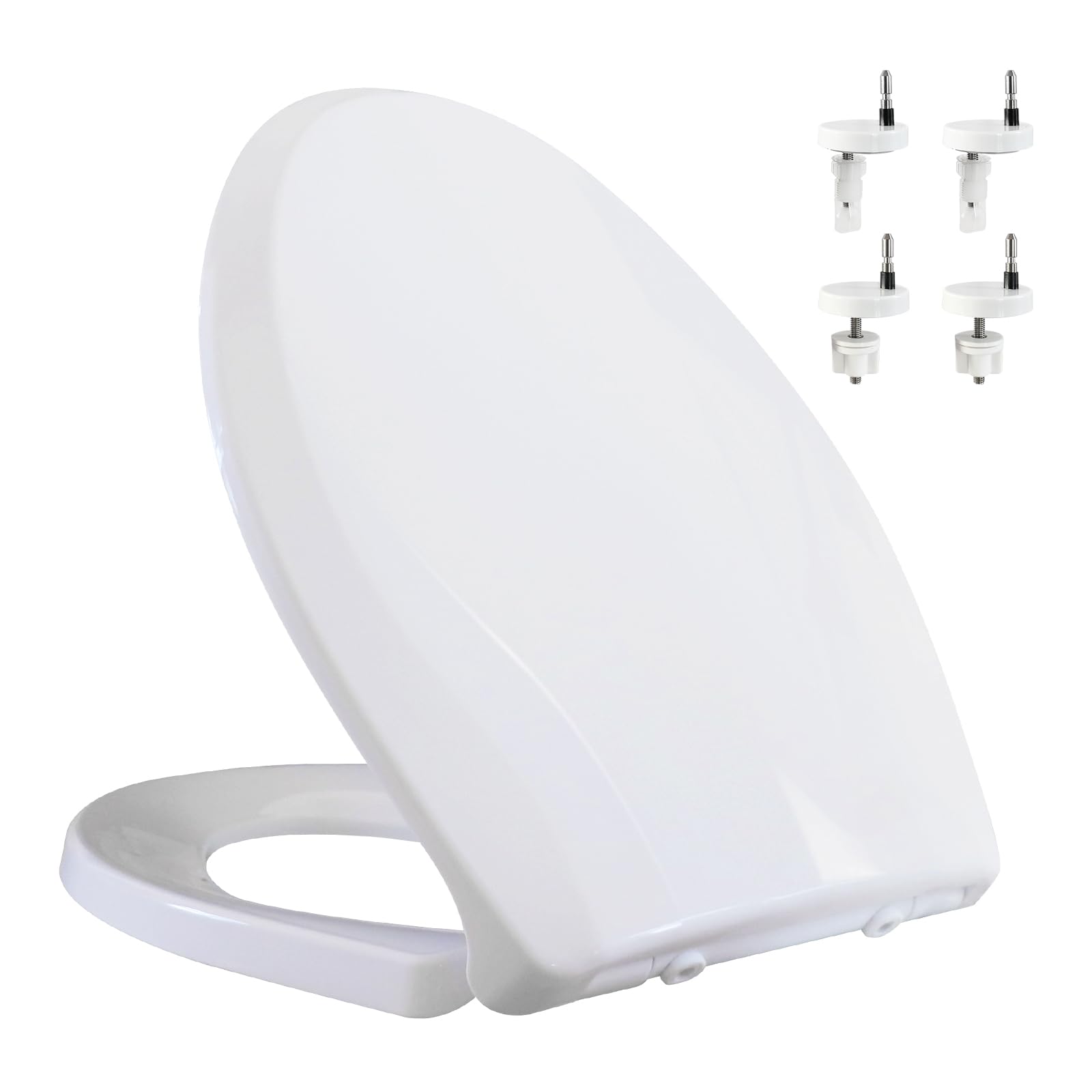 White Elongated Toilet Seat, Soft-Close Toilet Seat, Non-Slip Seat ...