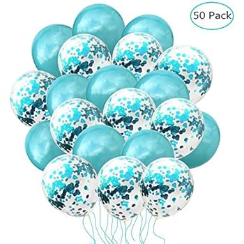 Amazon.com: 60 Pack 12 Inch Teal Blue Silver Balloons Sequins Confetti ...