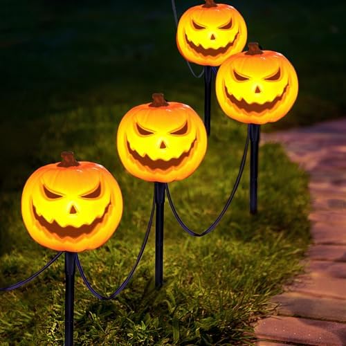 Halloween Outdoor Pathway Lights,7FT Halloween Pumpkin Stake Lights ...