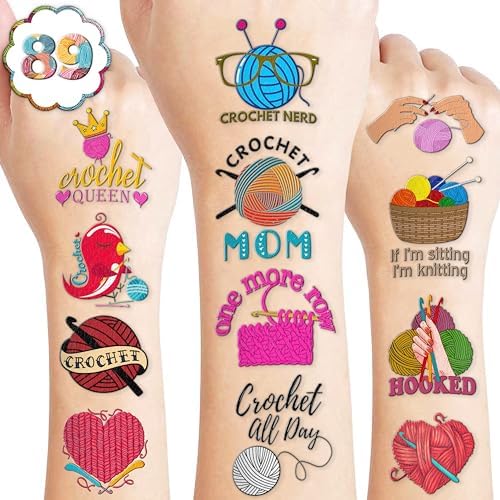 Amazon.com : 89PCS Cute Knitting Crochet Temporary Tattoos Stickers ...