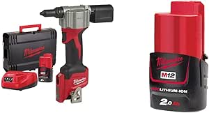 Milwaukee M12BPRT-201X Pop Rivet Tool Kit & M12B2 2.0Ah Lithium-Ion ...