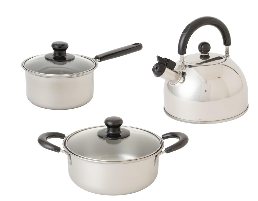 Amazon | 丸山技研 両手鍋 20cm & 片手鍋 16cm 笛吹きケトル 2.5L IH対応 ガスコンロ対応 3点セット 日本製 燕三条レジューラ RE-610 | 丸山技研 | 片手 ...
