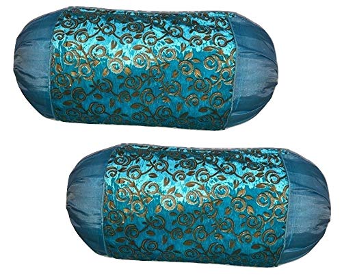 MERCURY E-TAIL Bolster Cover Set of 2 Light Blue | Premium Velvet Self ...