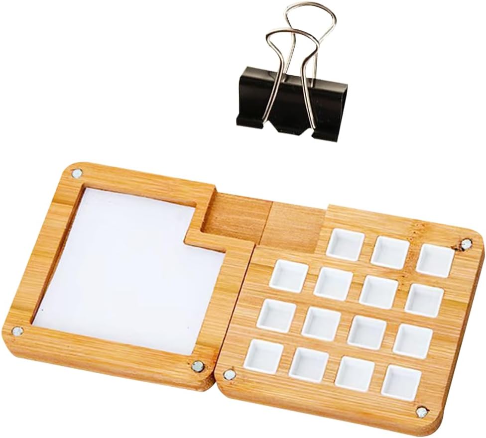 Amazon.co.jp: ミニポータブル水彩パレット、9色スケッチブックパレット、木製パレットボックス、旅行ペイントケース、描画用水彩 ...