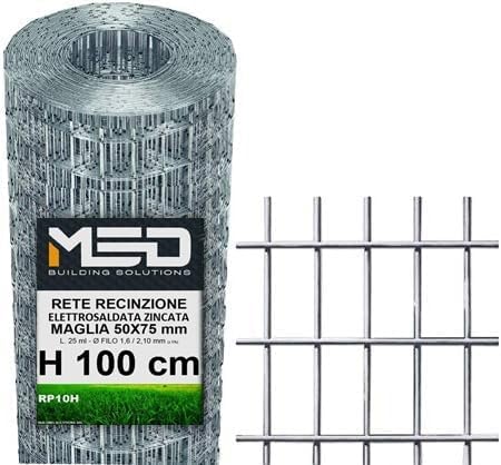 MED Rete Recinzione Elettrosaldata Zincata 50X75 mm Rotolo 25 mt (H 100 ...