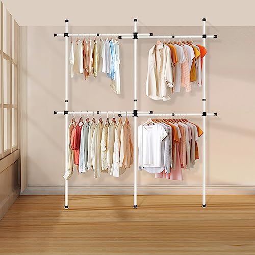 Heavy Duty Clothes Rack, 4 Poles 6 Bars Telescopic Coat Hanger Wardrobe ...