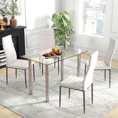 Amazon.com - Tangkula Glass Dining Table Set for 4, Modern Tempered ...