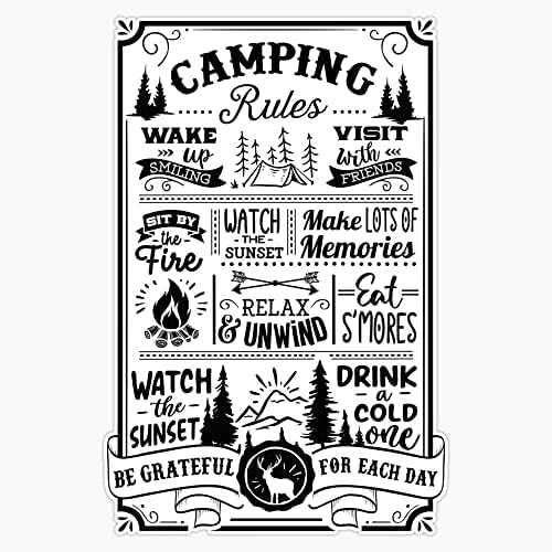 Amazon.com: Camping Rules Funny Camper Vinyl Bumper Sticker Size 5 ...
