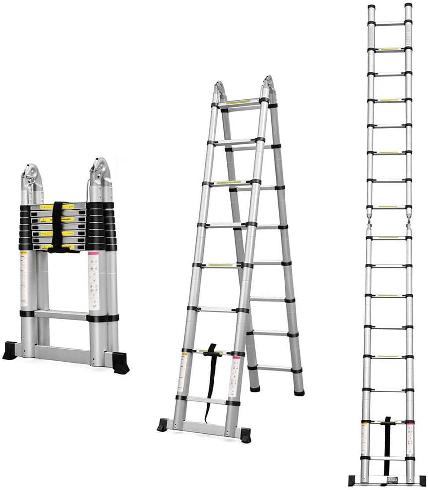 Telescopic Ladder 16.5FT Aluminum Extension Ladder, Multi-Purpose ...