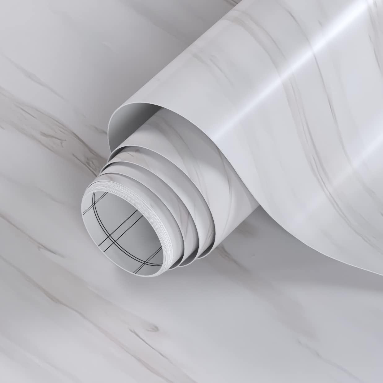 Laatse White Marble Contact Paper 15.8"x 393.7", Glossy Stripe Marble ...