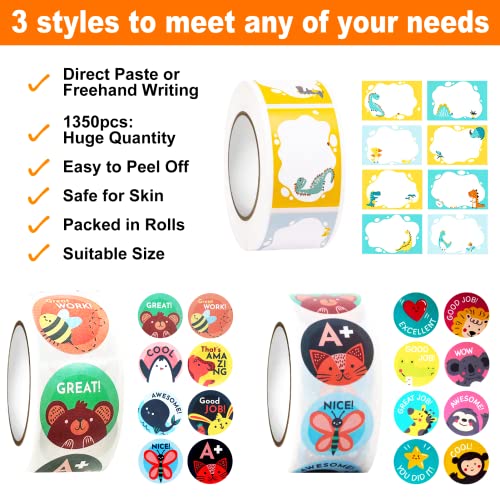 1350pcs 3 Rolls Reward Stickers for Kids, Motivational Stickers, 1 Inch ...