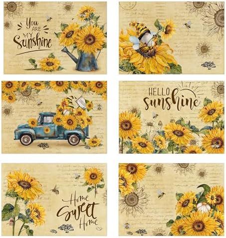 Amazon.com: pinata Sunflower Linen Square Spring Placemats Set of 6 ...