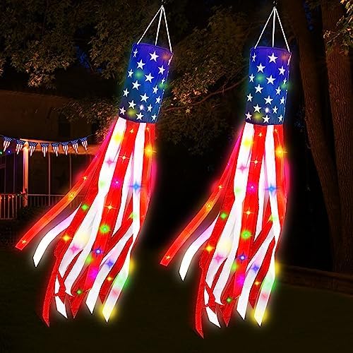 Amazon.com : TURNMEON 2 Pcs 60 Inch American Flag Windsocks with LED ...
