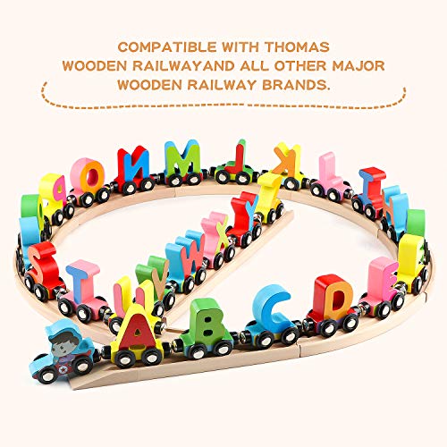 Wondertoys Wooden Alphabet Train Toy 27 PCS Magnetic Alphabet ABC ...