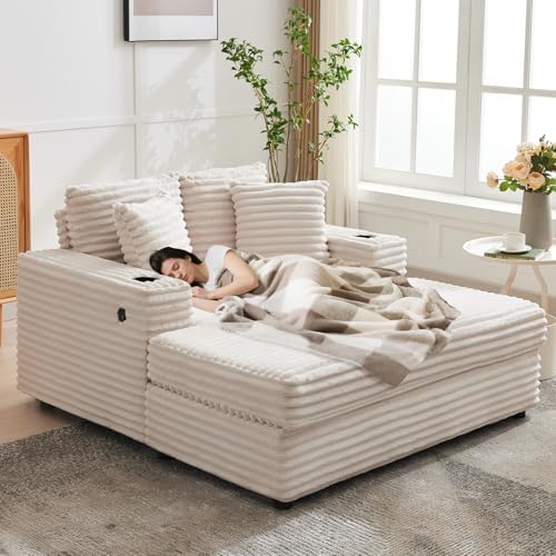 Amazon.com: 60" Oversized Chaise Lounge Chair with Cup Holder and USB ...