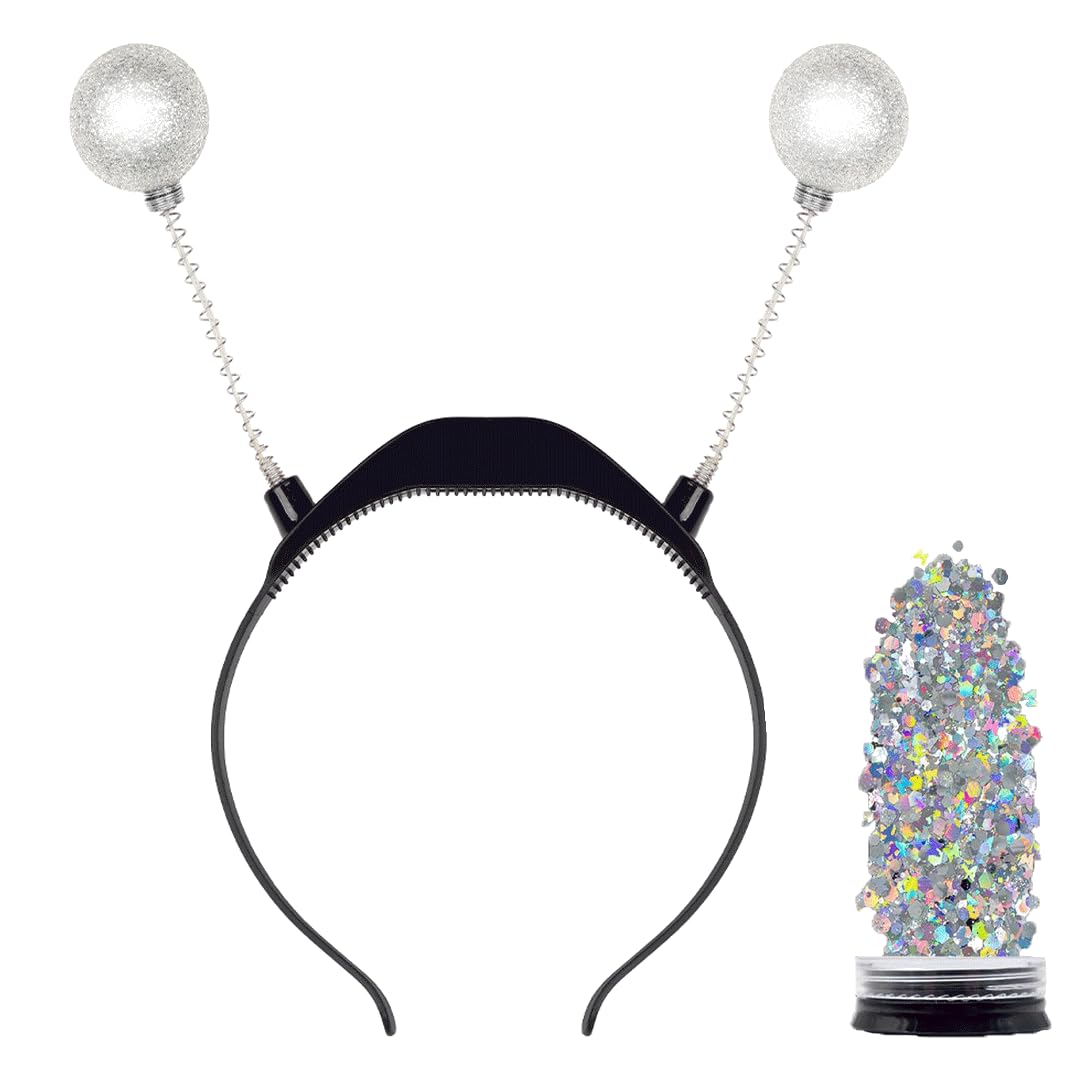 Amazon.com: Funcredible Silver Alien Headbands and Glitter - Light Up ...