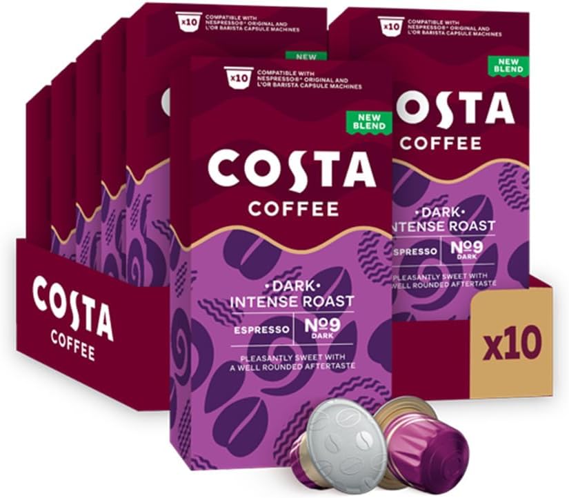Costa Dark Intense Roast Aluminium Coffee Pods (Pack of 10, Total 100 ...