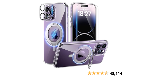 TAURI 360°Rotatable Magnetic Ring for iPhone 14 Pro Case Clear, [Designed for Magsafe] with ...