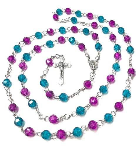 Amazon.com: Handmade Violet Purple Teal Rosary First Communion ...